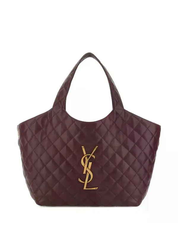 Saint Laurent Quilted Logo Leather Shopping Tote Bag - Red