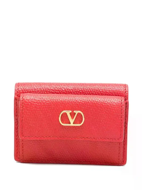 Valentino Garavani V- Logo Pebble-grain Logo Wallet - Red