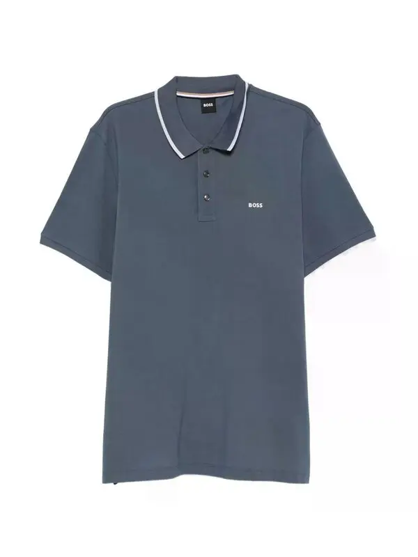 BOSS Logo Trim Polo Shirt - Blue