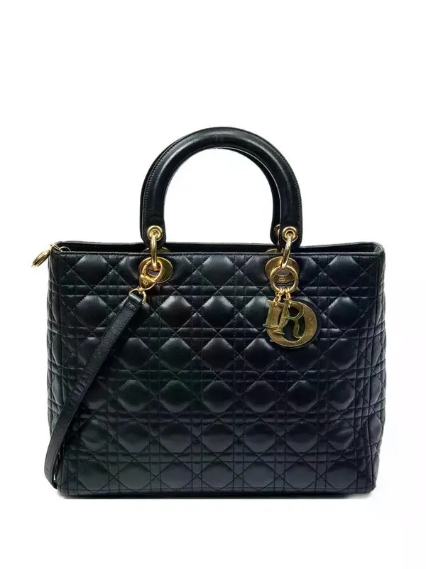 Dior Large Lady Zip Quilted Shoulder Bag - Black