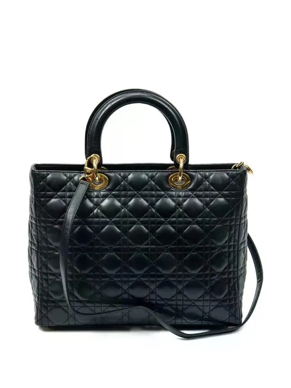 Dior Large Lady Zip Quilted Shoulder Bag - Black