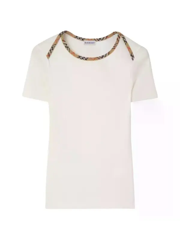 Burberry Check Trim Stretch Cotton T-shirt - Neutrals
