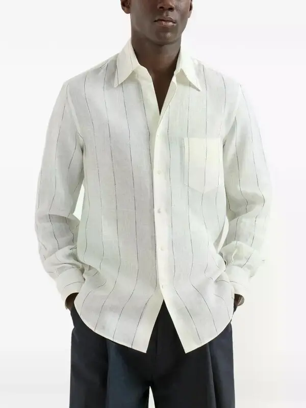 Brunello Cucinelli Stripe-pattern Chest-pocket Linen Shirt