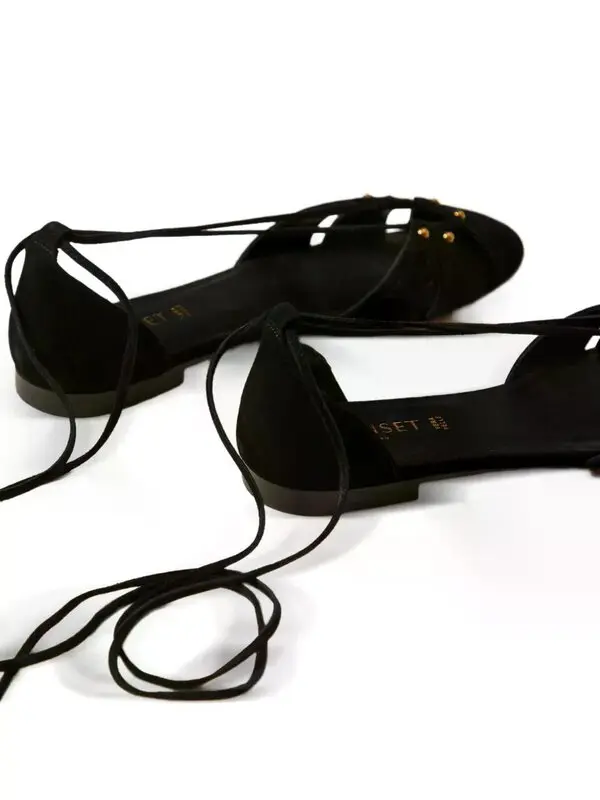 TWINSET Suede Mules With Ankle Ties And Gold-tone Studs - Black