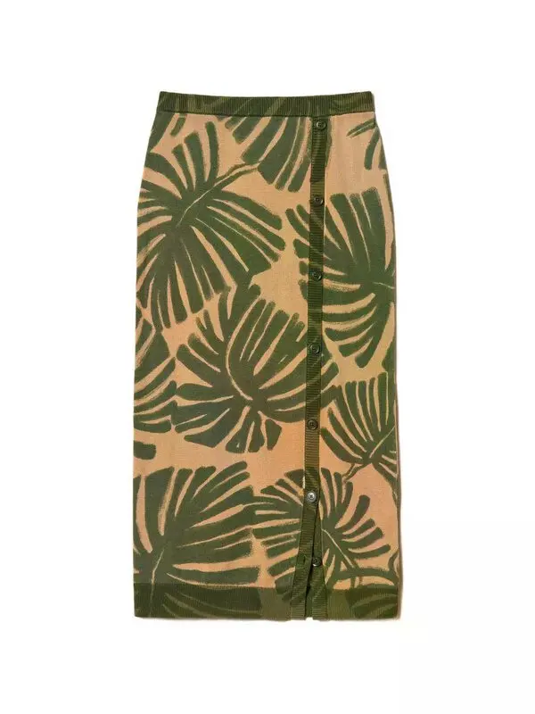 TWINSET Leaf-print Knit Midi Skirt