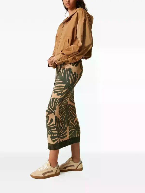 TWINSET Leaf-print Knit Midi Skirt