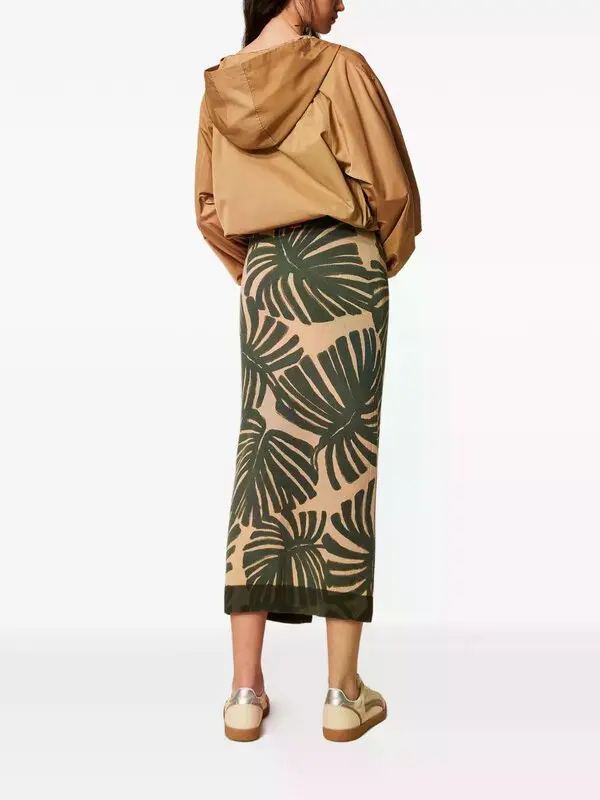 TWINSET Leaf-print Knit Midi Skirt