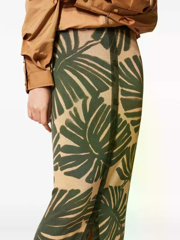TWINSET Leaf-print Knit Midi Skirt