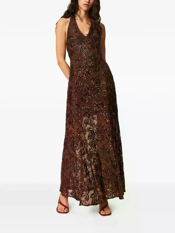 TWINSET Long Tulle Halterneck Sequin Dress