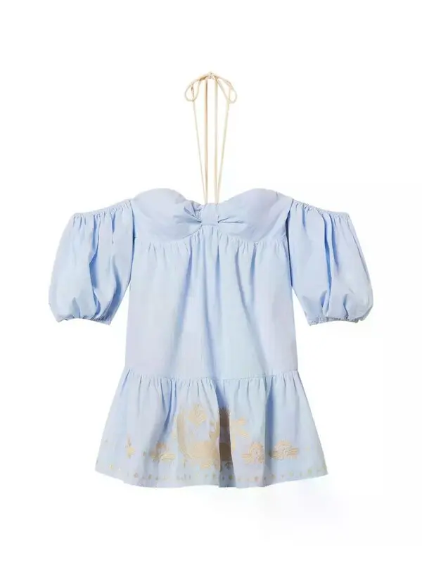 TWINSET Pinstripe Off-shoulder Dress - Blue