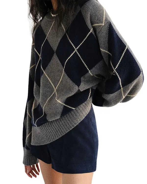 REFORMATION Cove Cashmere Oversized Sweater - Thunder Multi Argyle