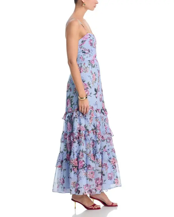 Aqua Mixed Floral Tier Maxi Dress