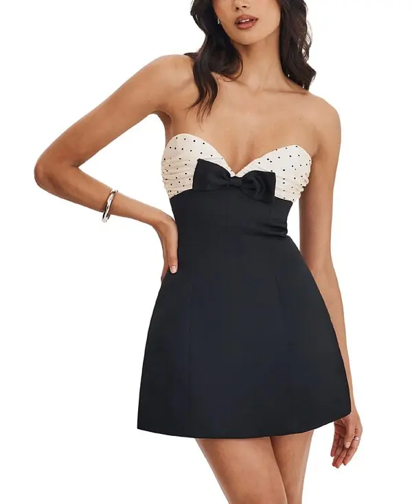 MISS CIRCLE NEW YORK Florrie Polka Dot Sweetheart Mini Dress - Black