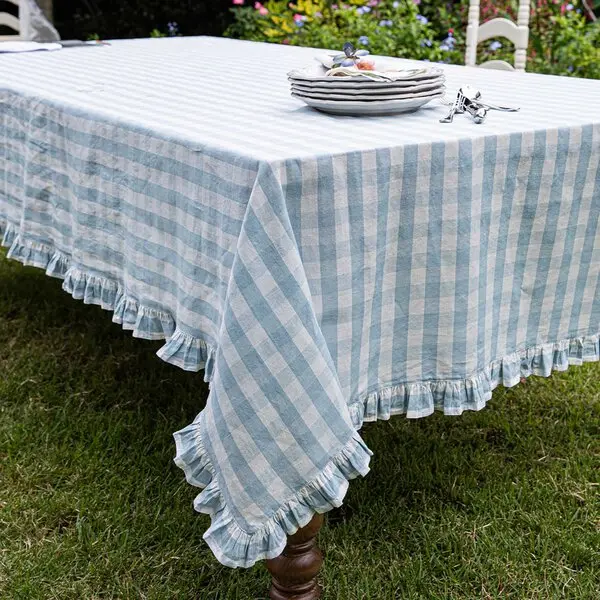 JULISKA Gingham Ruffle Tablecloth, 60 X 120 - Blue