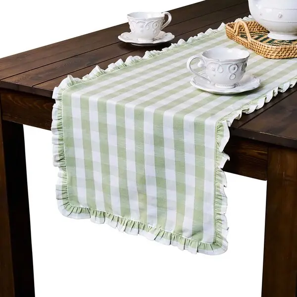 JULISKA Gingham Ruffle Table Runner, 18 X 90 - Green