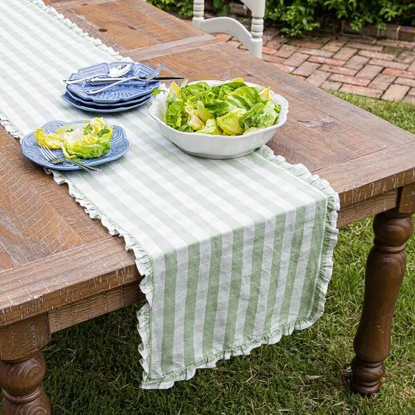 JULISKA Gingham Ruffle Table Runner, 18 X 90 - Green