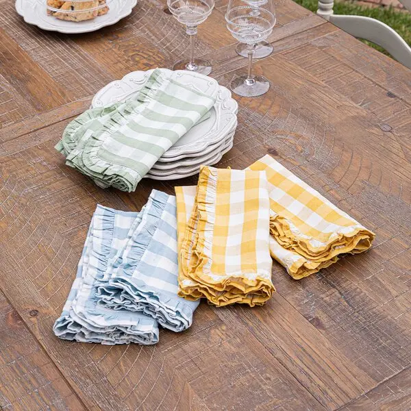 JULISKA Gingham Ruffle Napkins, Set Of 4 - Green