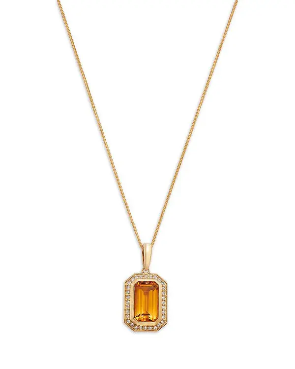 Bloomingdale'S Citrine & Diamond Halo Pendant Necklace In 14k Yellow 18 - Gold