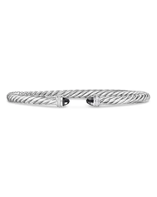 David Yurman Cablespira Flex Bracelet In Sterling Silver With Black Onyx And Diamonds, 4mm - Black/silver