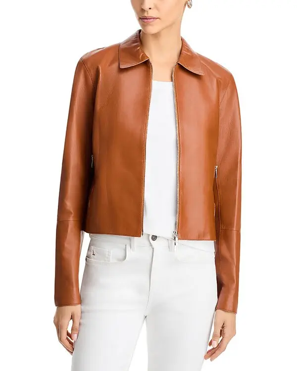 Lafayette 148 New York Zip Front Leather Jacket