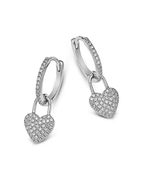 Bloomingdale'S Diamond Heart Huggie Hoop Earrings 0.27 Tcw - White Gold
