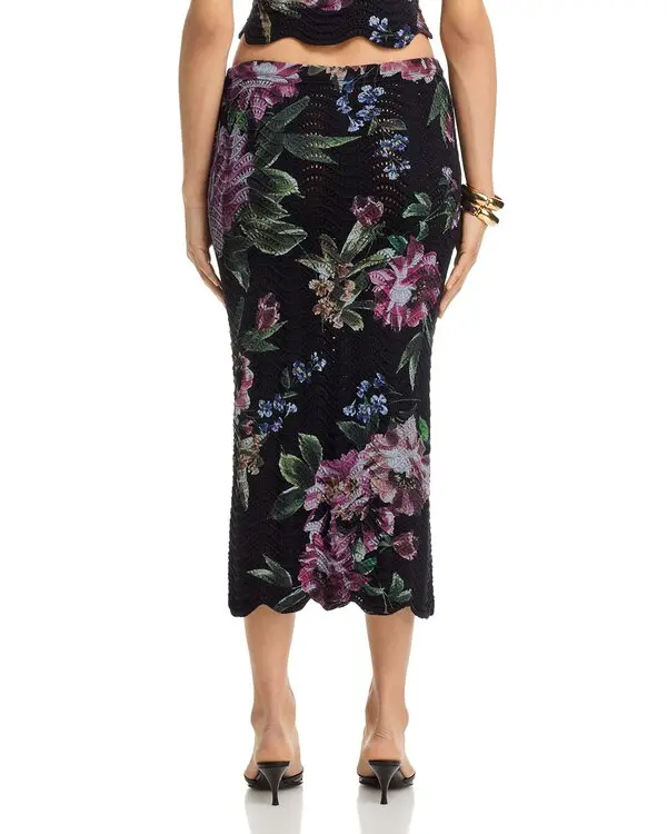 Aqua Floral Sweater Knit Midi Skirt
