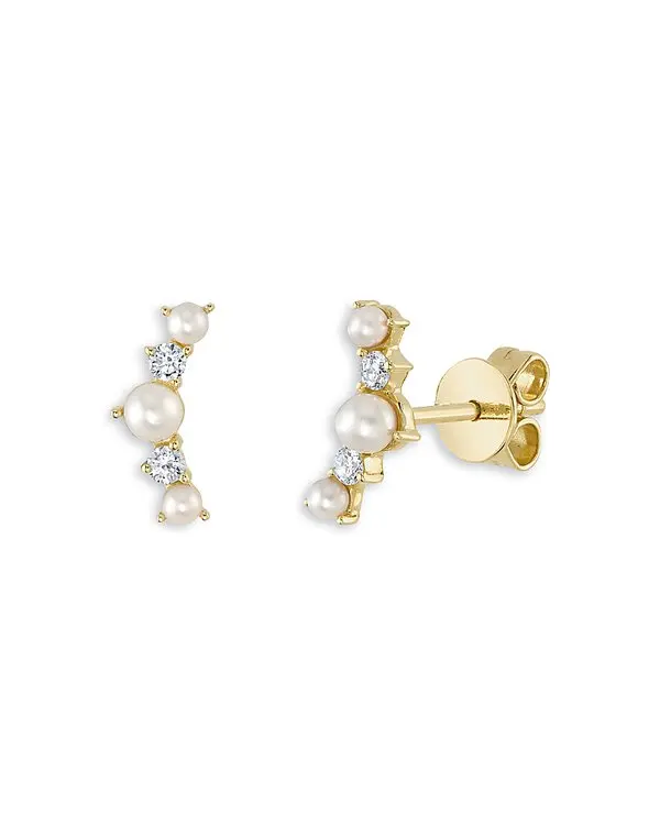 MOON & MEADOW 14k Yellow Diamond & Cultured Pearl Stud Earrings - Gold