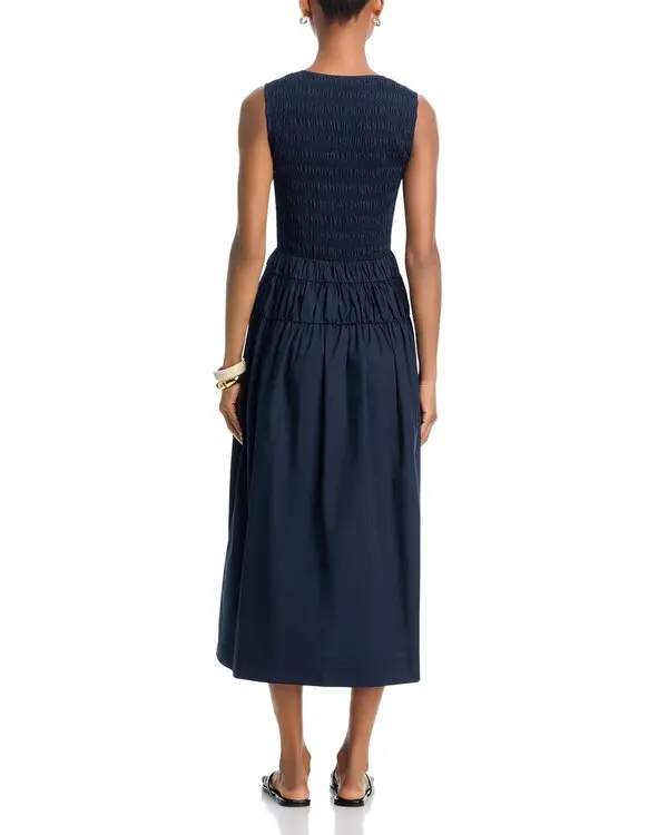 Moon River Shirred Waist Midi Dress