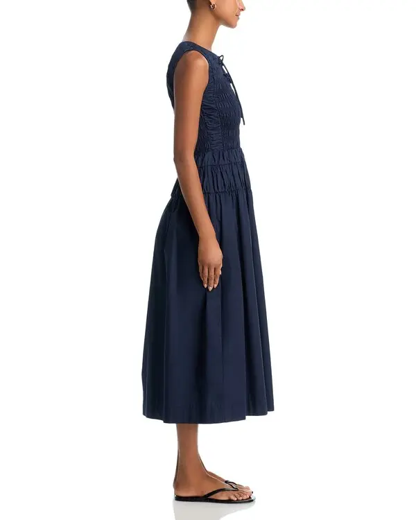 Moon River Shirred Waist Midi Dress