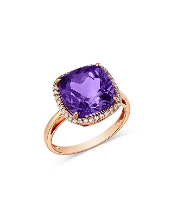 Bloomingdale'S Amethyst And Diamond Halo Ring - Rose Gold