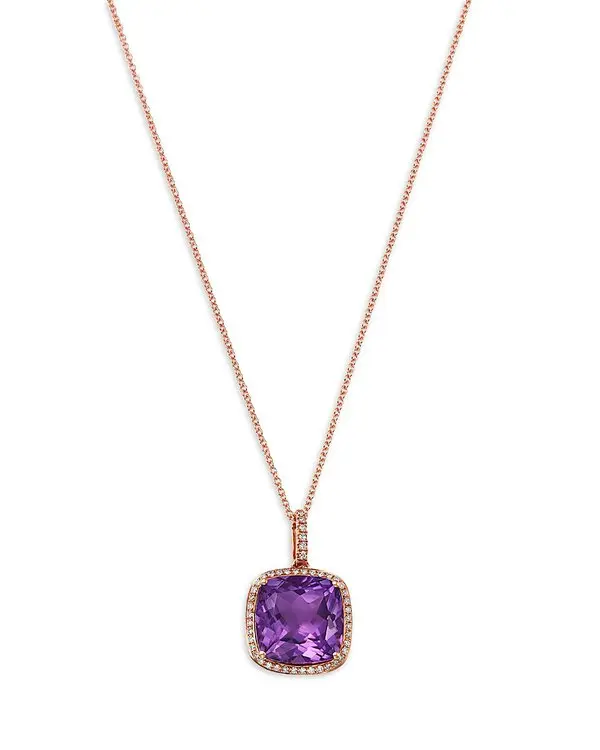 Bloomingdale'S Amethyst & Diamond Cushion Halo Pendant Necklace - Amethyst/rose Gold