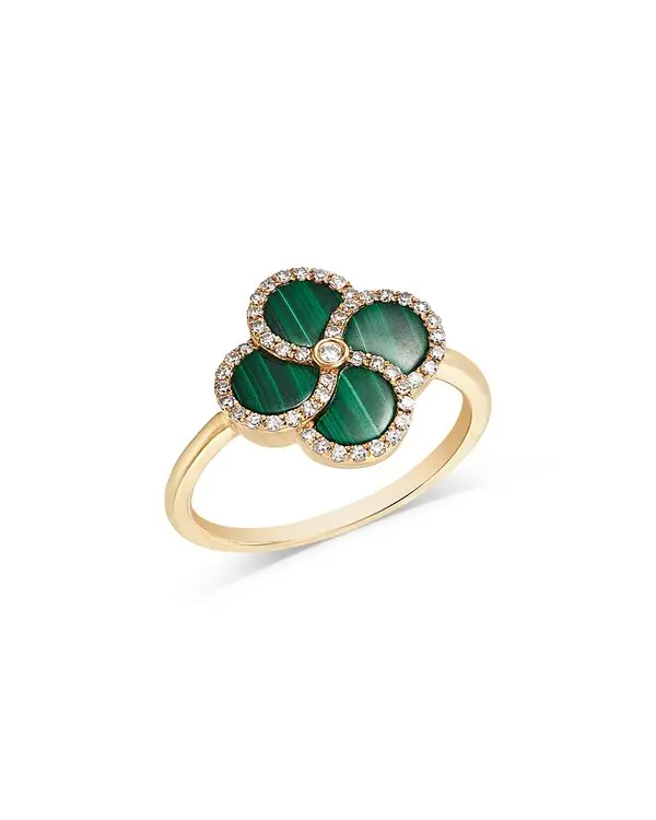 Bloomingdale'S Malachite & Diamond Clover Ring In 14k Yellow Gold - Green/gold