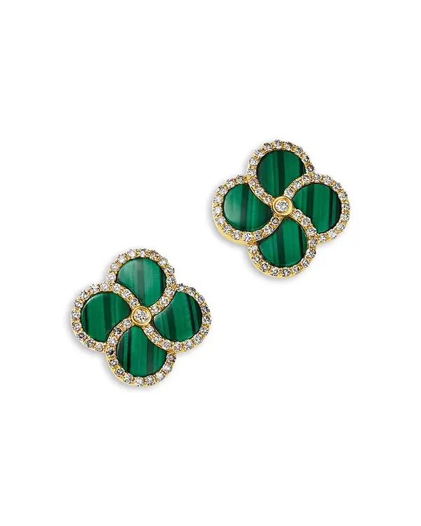 Bloomingdale'S Malachite And Diamond Clover Stud Earrings - Green/gold
