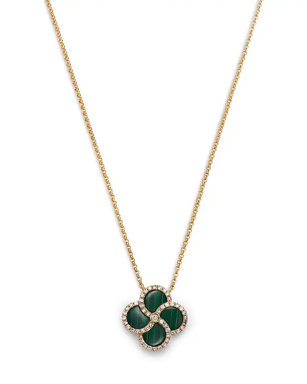 Bloomingdale'S Malachite And Diamond Clover Pendant Necklace - Gold