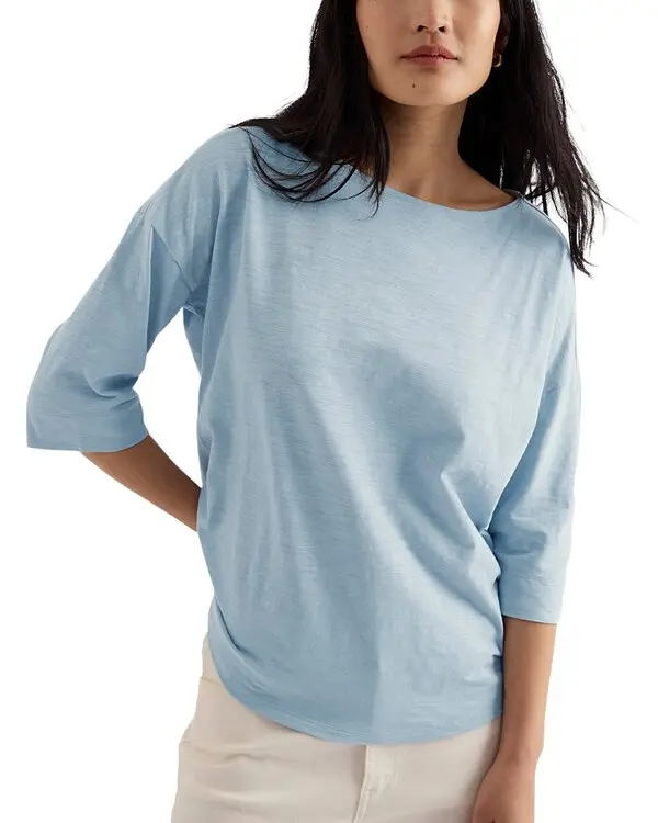 SEASALT CORNWALL Tremayne Quay 3/4 Sleeve Striped T-shirt - Blue Fog