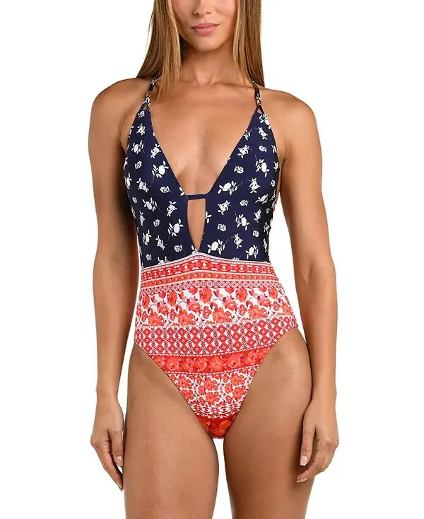 SUNSHINE 79 Floral And Striped V-plunge One-piece Swimsuit - Multi