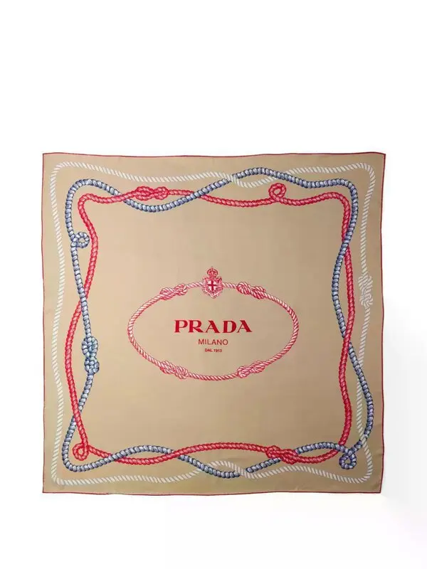 Prada Ropes Print Logo Scarf - Neutrals