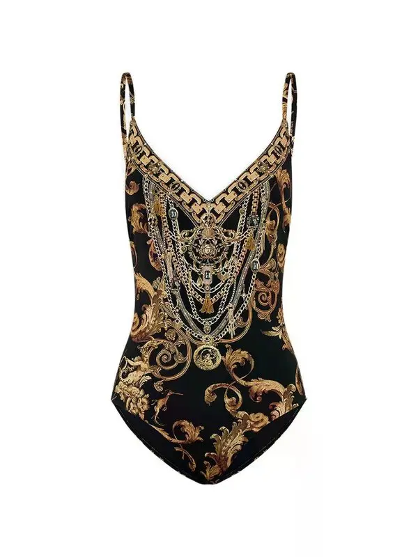 Camilla V-neck Printed Swimsuit - Black