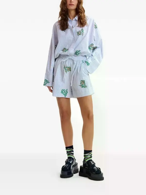Essentiel Antwerp Striped Embroidered Shorts - Blue