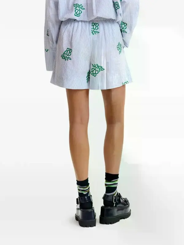 Essentiel Antwerp Striped Embroidered Shorts - Blue