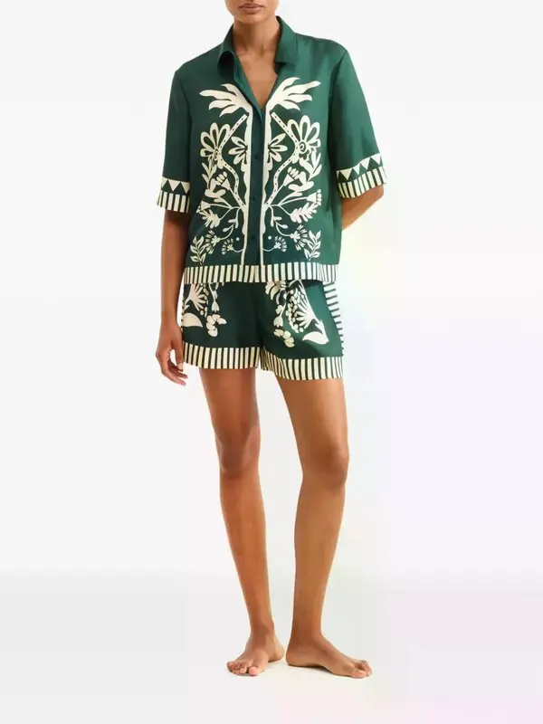 ERES Floral-print Striped Shorts - Green