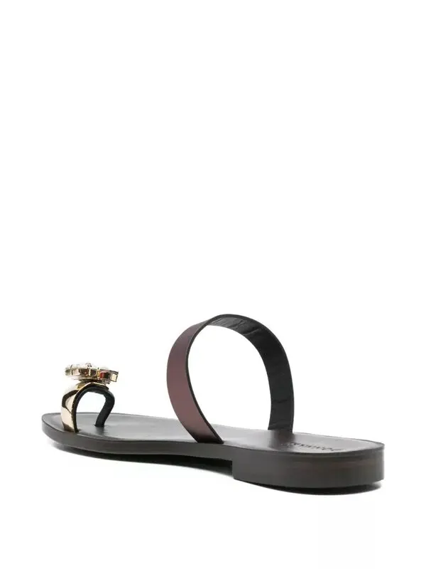 DONNARÌ Embellished Leather Flat Sandals