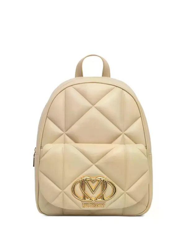 Moschino Quilted Backpack With Logo Plaque - Neutrals