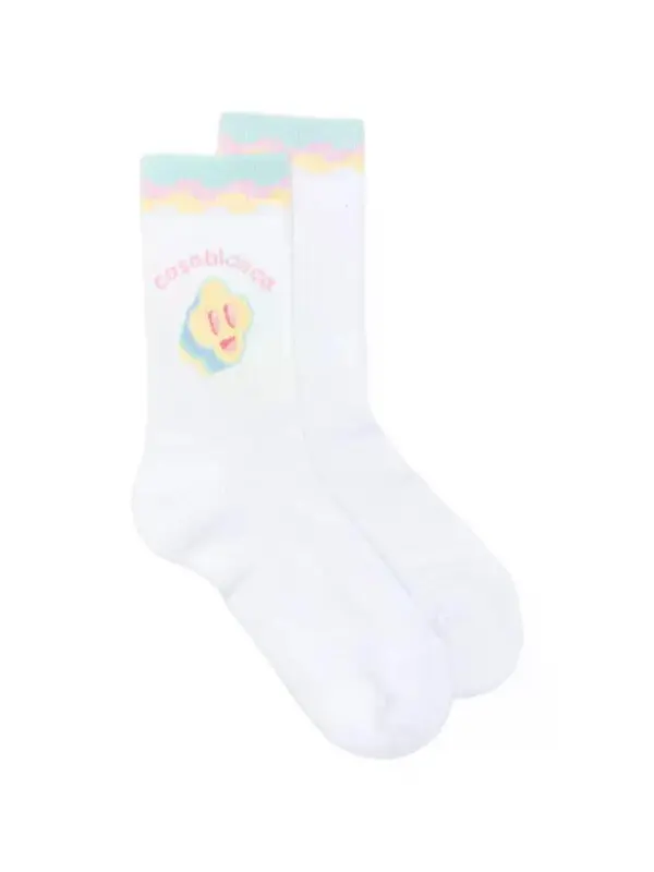 Casablanca Logo Trim Crew Socks - White