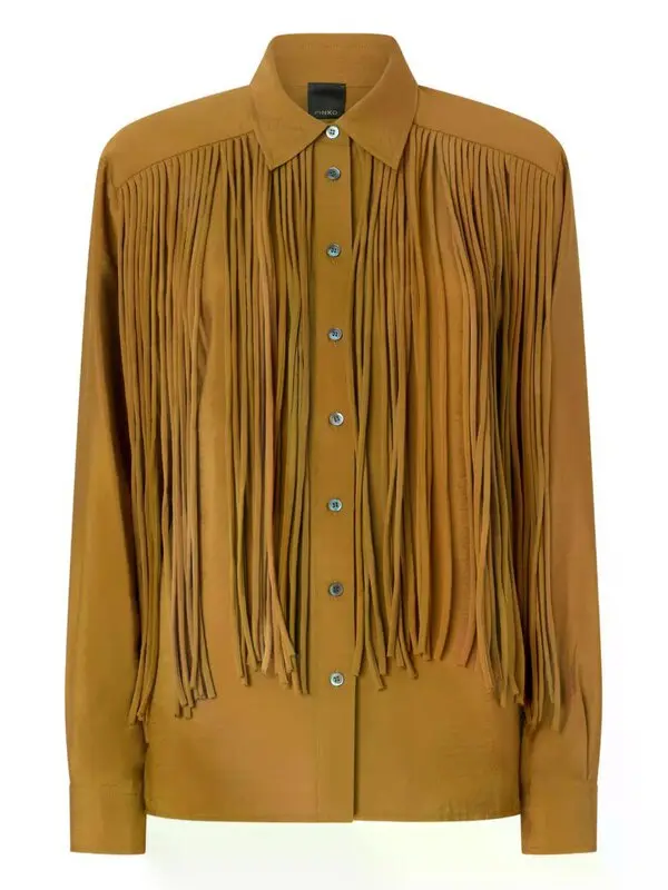 Pinko Long Sleeve Fringed Western Shirt - Brown