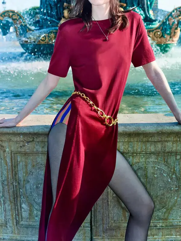 Saint Laurent Short Sleeve Maxi Dress - Red