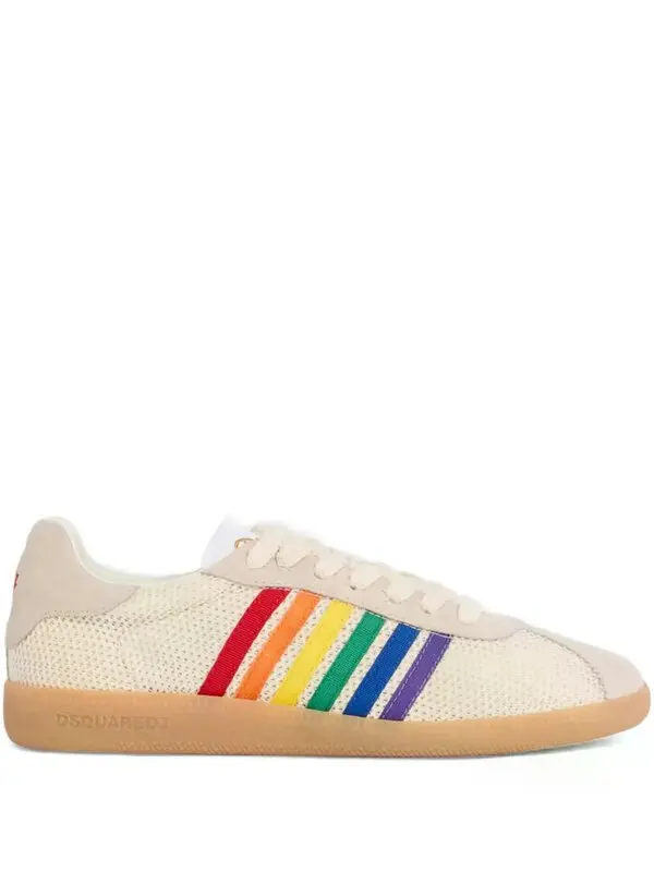 Dsquared2 Suede And Mesh Lace-up Low-top Sneakers With Rainbow Stripes - White
