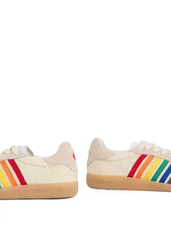 Dsquared2 Suede And Mesh Lace-up Low-top Sneakers With Rainbow Stripes - White