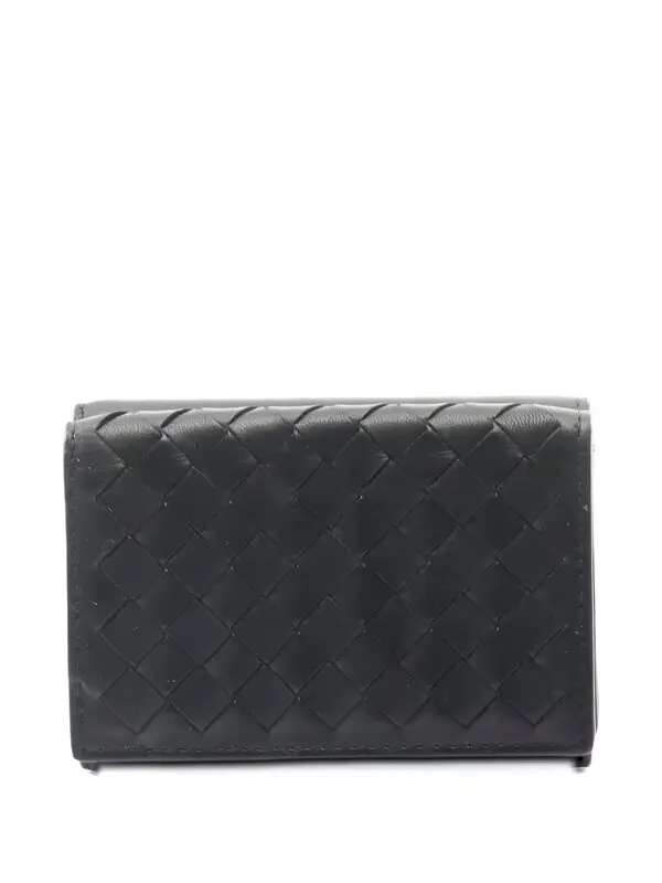 Bottega Veneta 2010s Intrecciato Trifold Leather Wallet - Black