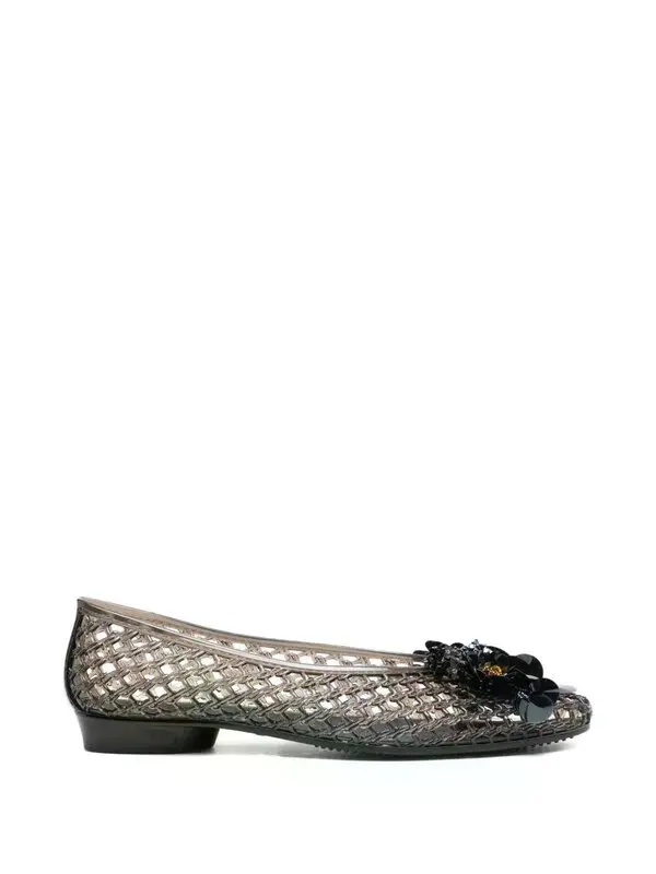 HEAVENLY JELLY Flower Embellishment Woven Ballet Flats